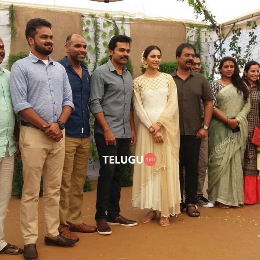 Karthi movie opening photos, Karthi Rakul movie pooja ceremony photos