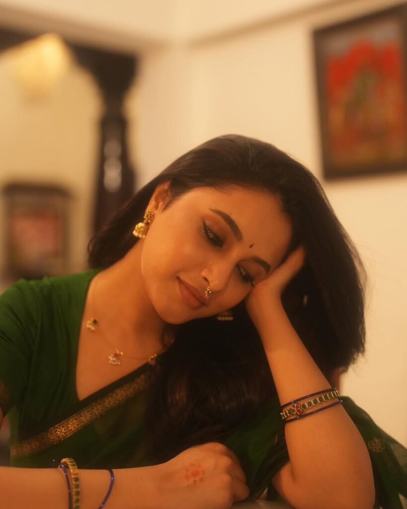 Priyanka Mohan Divine Look In Green Saree - Telugu360